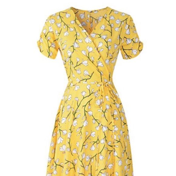 Sucrefas | Dresses | New Sucrefas Yellow Chiffon Wrap Dress | Poshmark